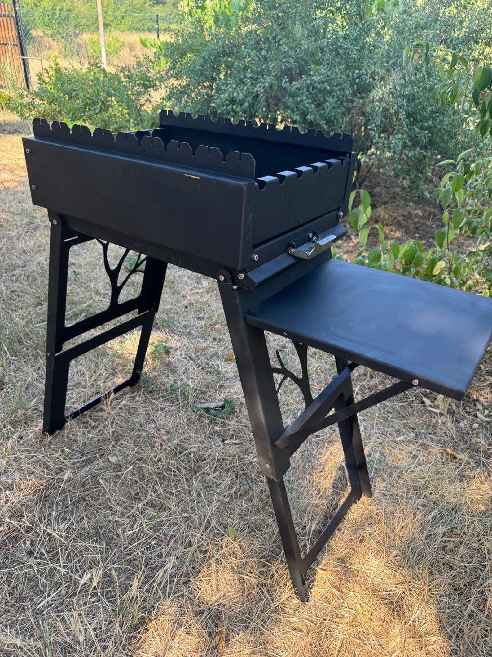 Portable Grill With Side Shelf and Grill Grate Compact Grill With High ...