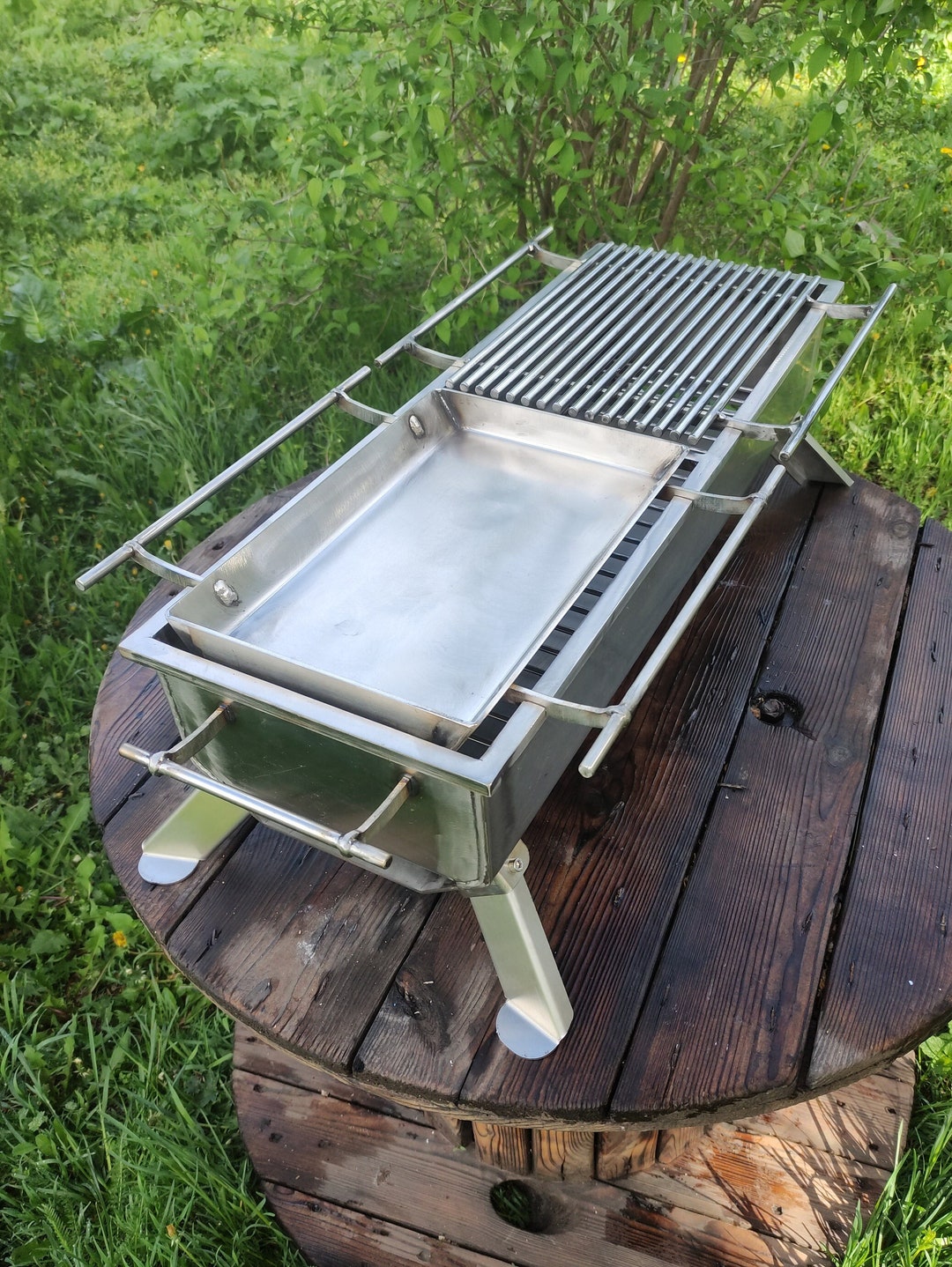 Fire Pit With Frying Pan! Stainless Steel Tabletop Grill With Lid! BBQ and Grill! - Etsy
