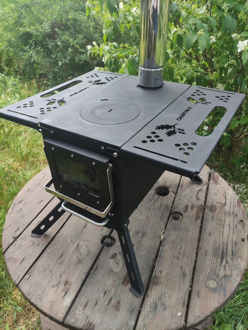 Hot Tent Stove With Chimney. Stove for Outdoor Camping. Portable Stove ...