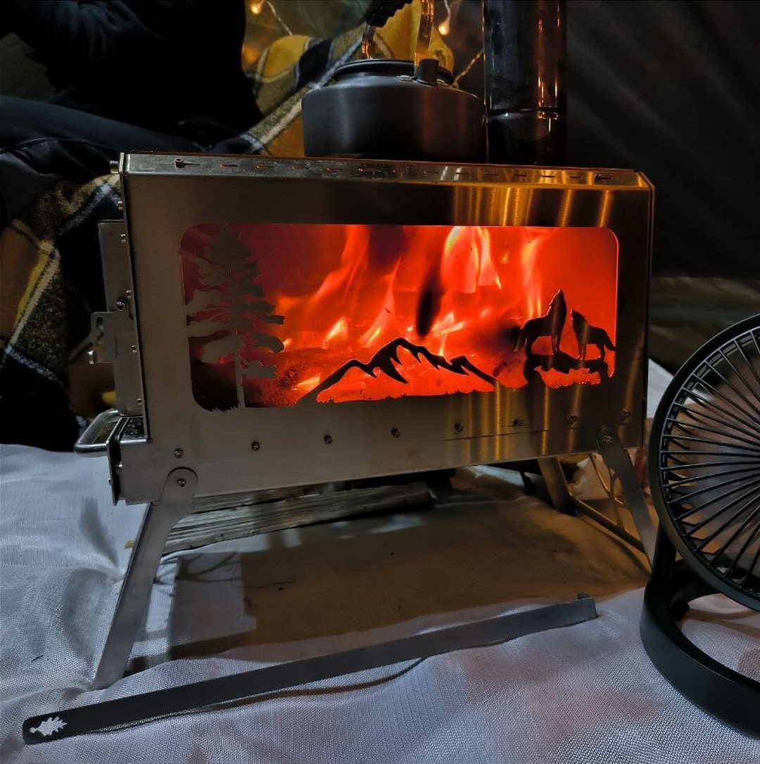 Mini Wood Burning Stove With Chimney for Tent, Van or Outdoor Camping ...