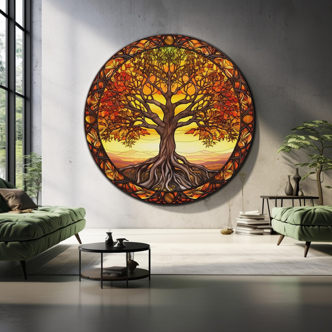 Arbre de vie celtique, décoration murale ronde en verre trempé ...
