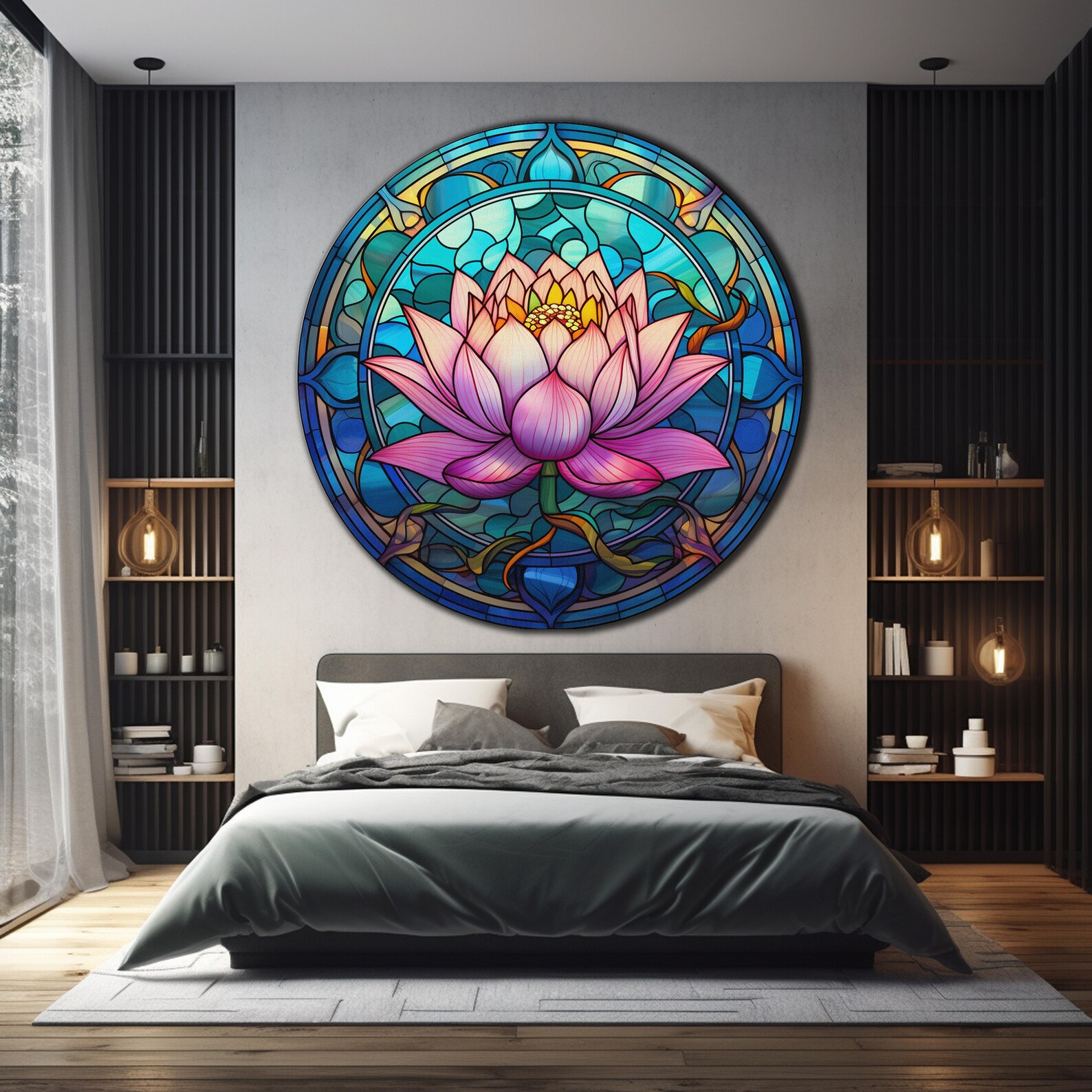 Lotus Flower Wall Art, Tempered Glass Wall Art, Round Wall Art, Mandala ...