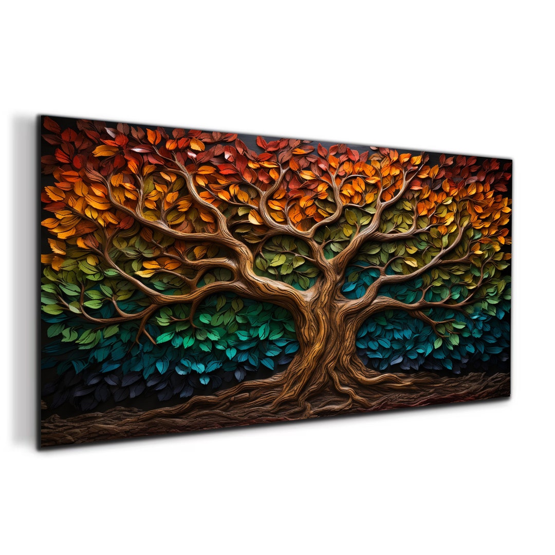 Peinture d'art mural arbre de vie, art mural en verre trempé ...