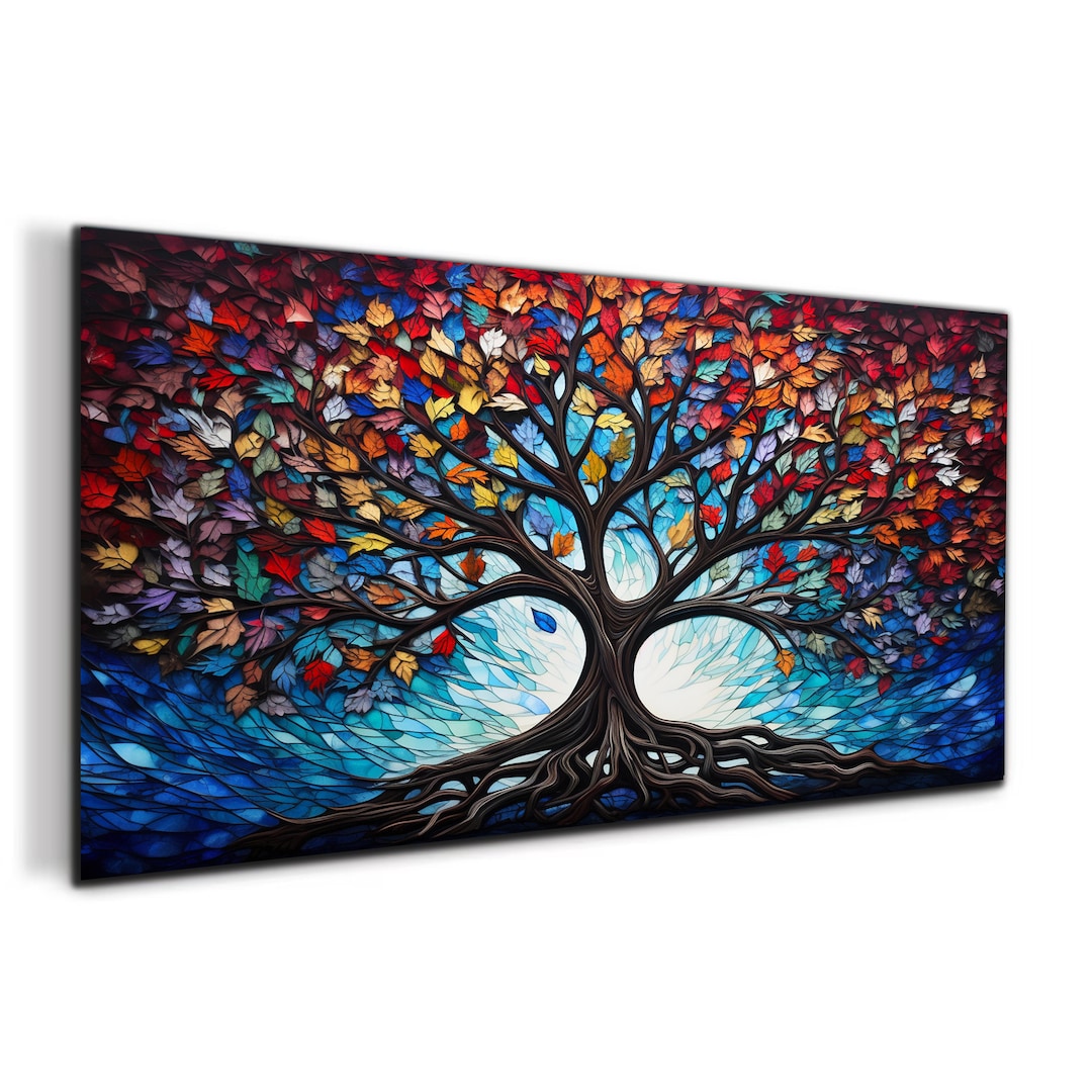 Peinture d'art mural arbre de vie, art mural en verre trempé ...