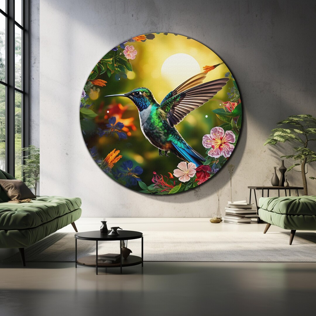 Hummingbird Wall Art, Tempered Glass Wall Art, Glass Printing, Round ...
