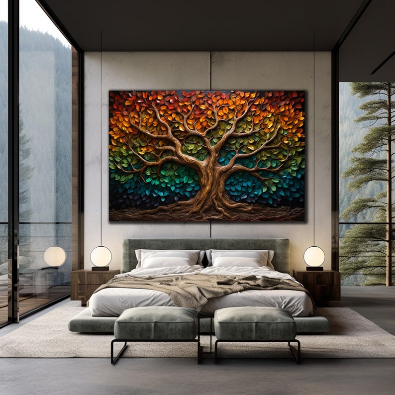 Peinture d'art mural arbre de vie, art mural en verre trempé ...