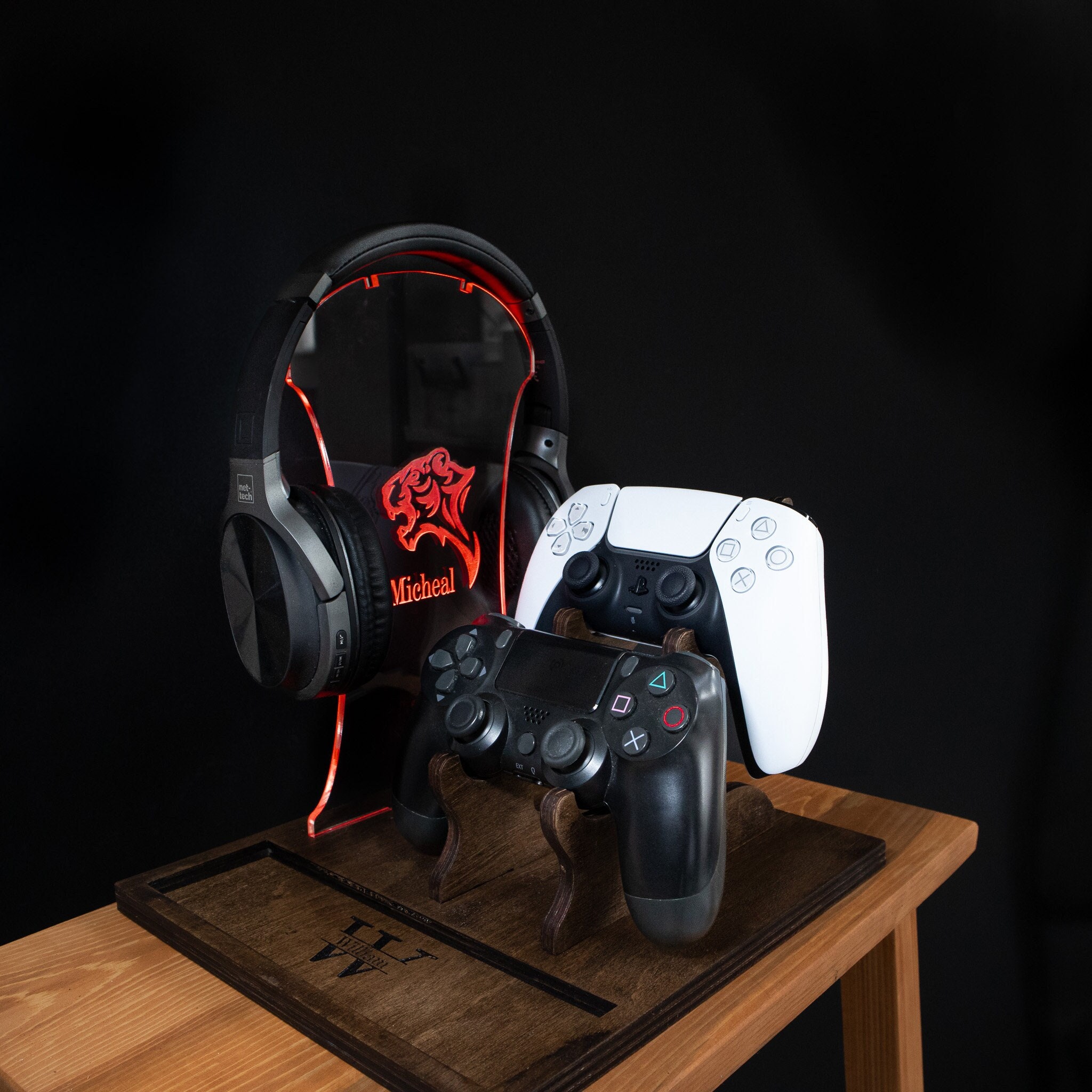 Personalized Wooden Headphone and PS5 Joystick Stand Special - Etsy UK