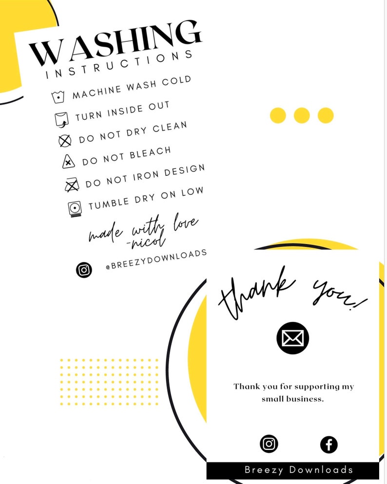 HTV Washing Instructions Printable Editable Template - Etsy
