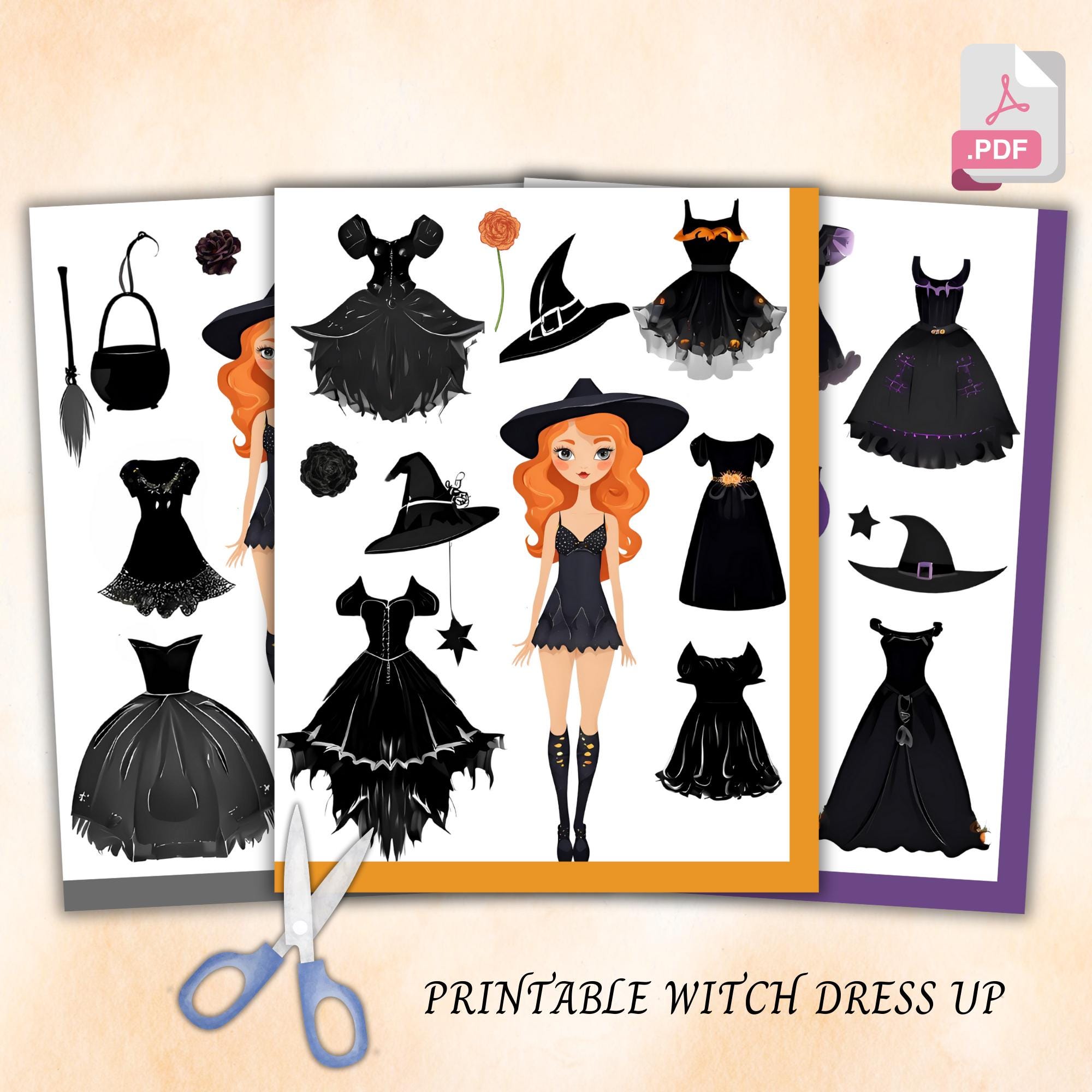 Halloween Paper Dolls Kit Printable Witch Dress up Cut Out Activity ...
