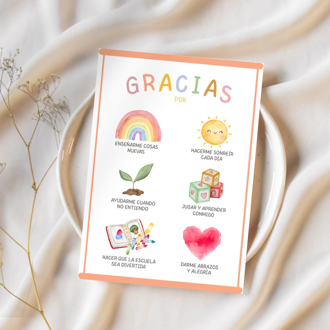 Thank You Card for Teacher in Spanish Printable | Spanish Nursery ...