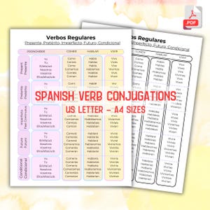 Spanish Verb Conjugation, Cheat Sheet for Regular Verbs Grammar Chart ...