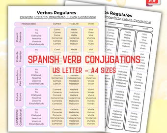 Spanish Verb Conjugation, Cheat Sheet for Regular Verbs Grammar Chart ...