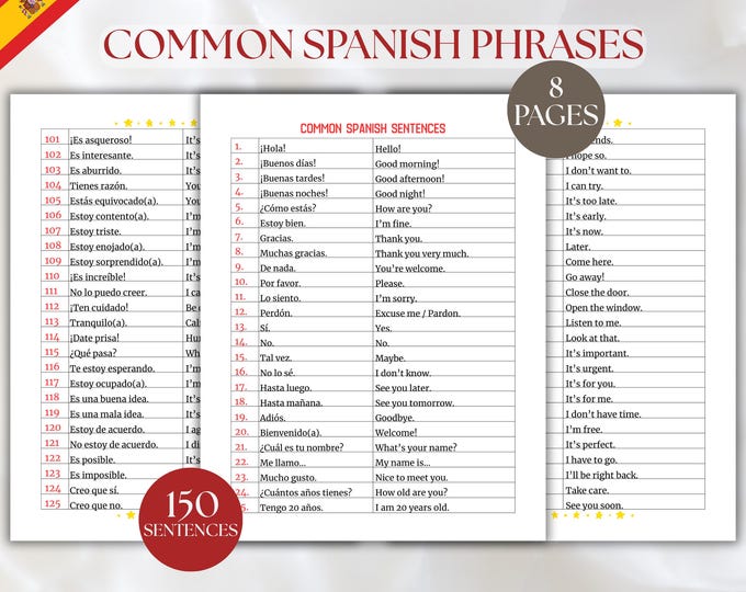 Common Spanish Sentences, Learn Spanish Essential Phrases Vocabulary ...