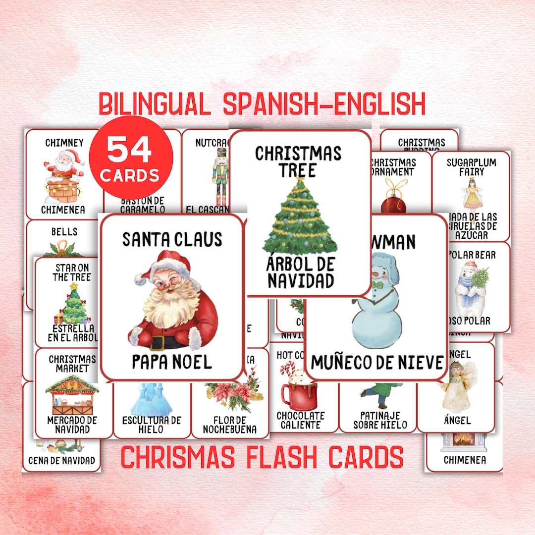 Bilingual Spanish-english Christmas Flash Cards Spanish Charades Game ...