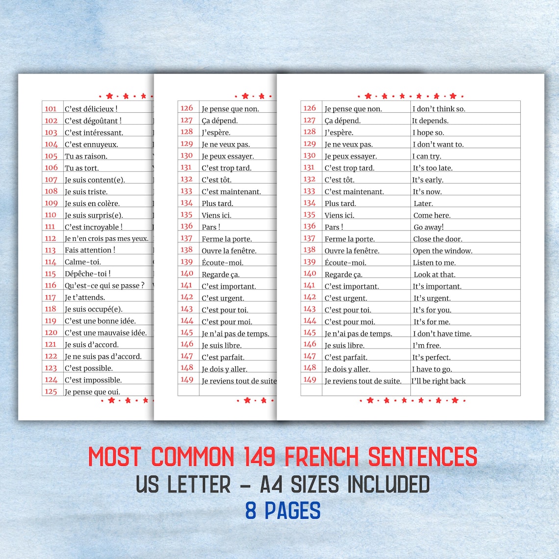 Common French Sentences, Learn French Essential Phrases Vocabulary ...