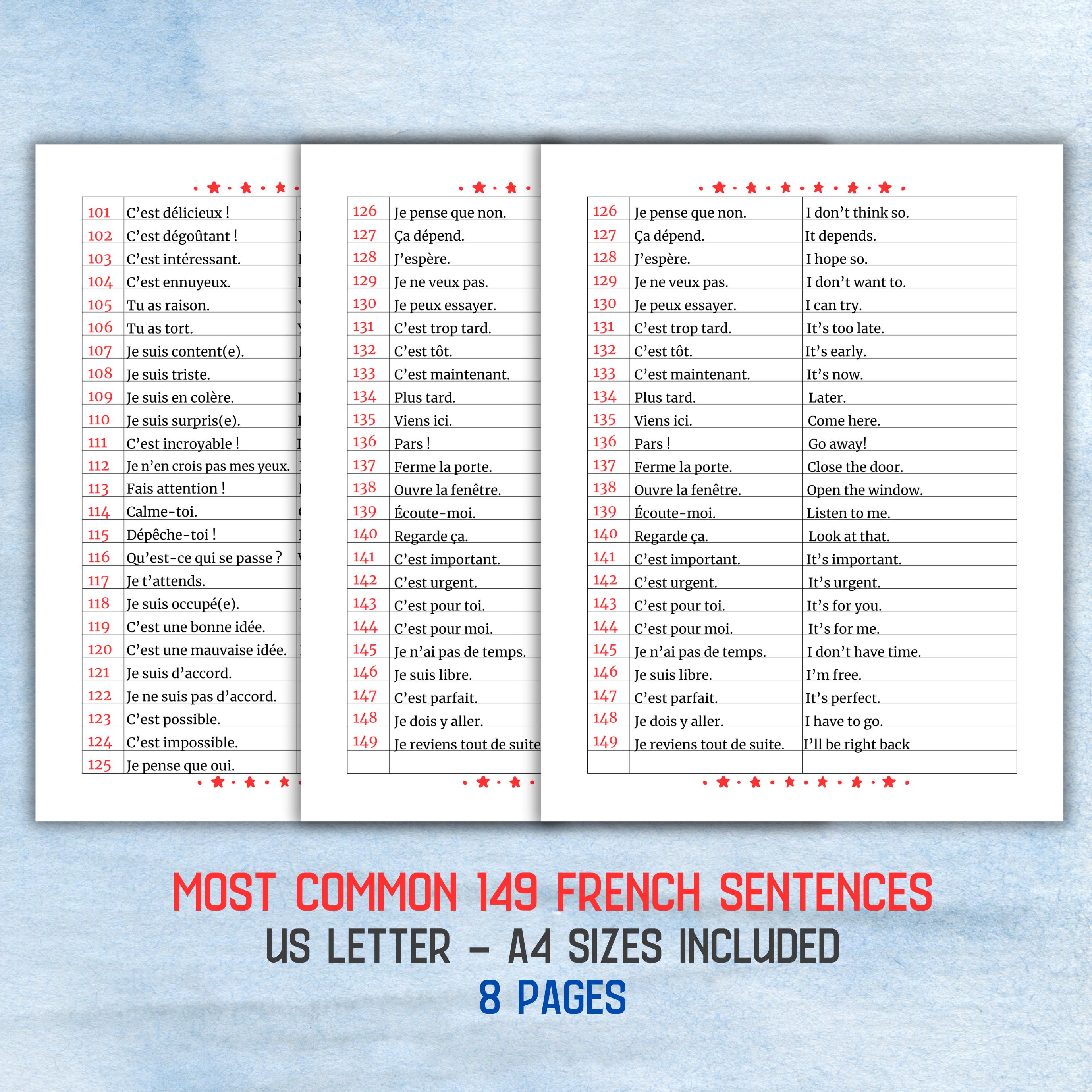 Common French Sentences, Learn French Essential Phrases Vocabulary ...