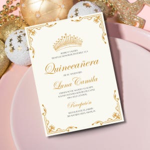 Spanish Elegant Gold Quinceanera Invitation, Editable Quince Sweet 16 ...