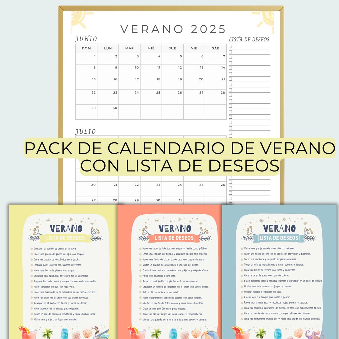 Spanish Summer Bucket List Ideas Spanish Large Summer Calendar Summer ...