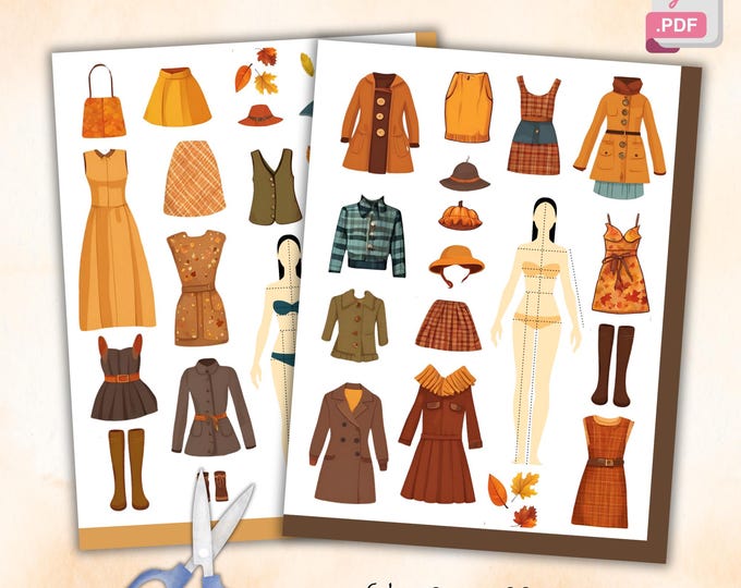 Fall Dress up Paper Dolls Kit Printable Fall Autumn Dress up Cut Out ...