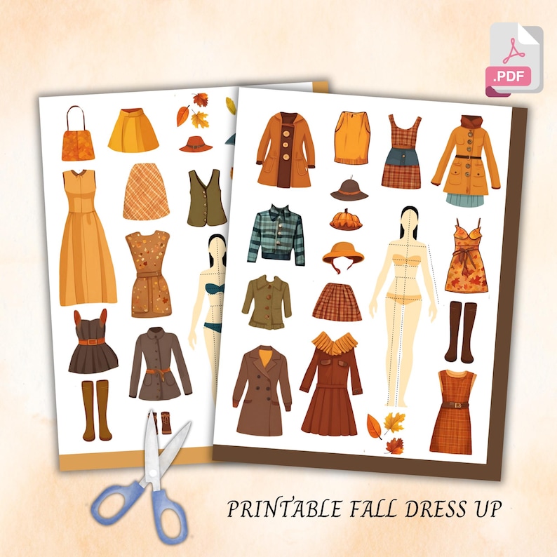 Fall Dress up Paper Dolls Kit Printable Fall Autumn Dress up Cut Out ...