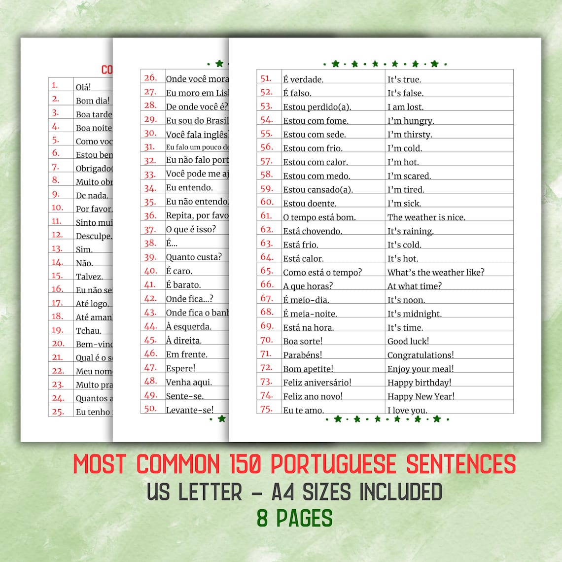 Common Portuguese Sentences, Learn Portuguese Phrases Vocabulary ...