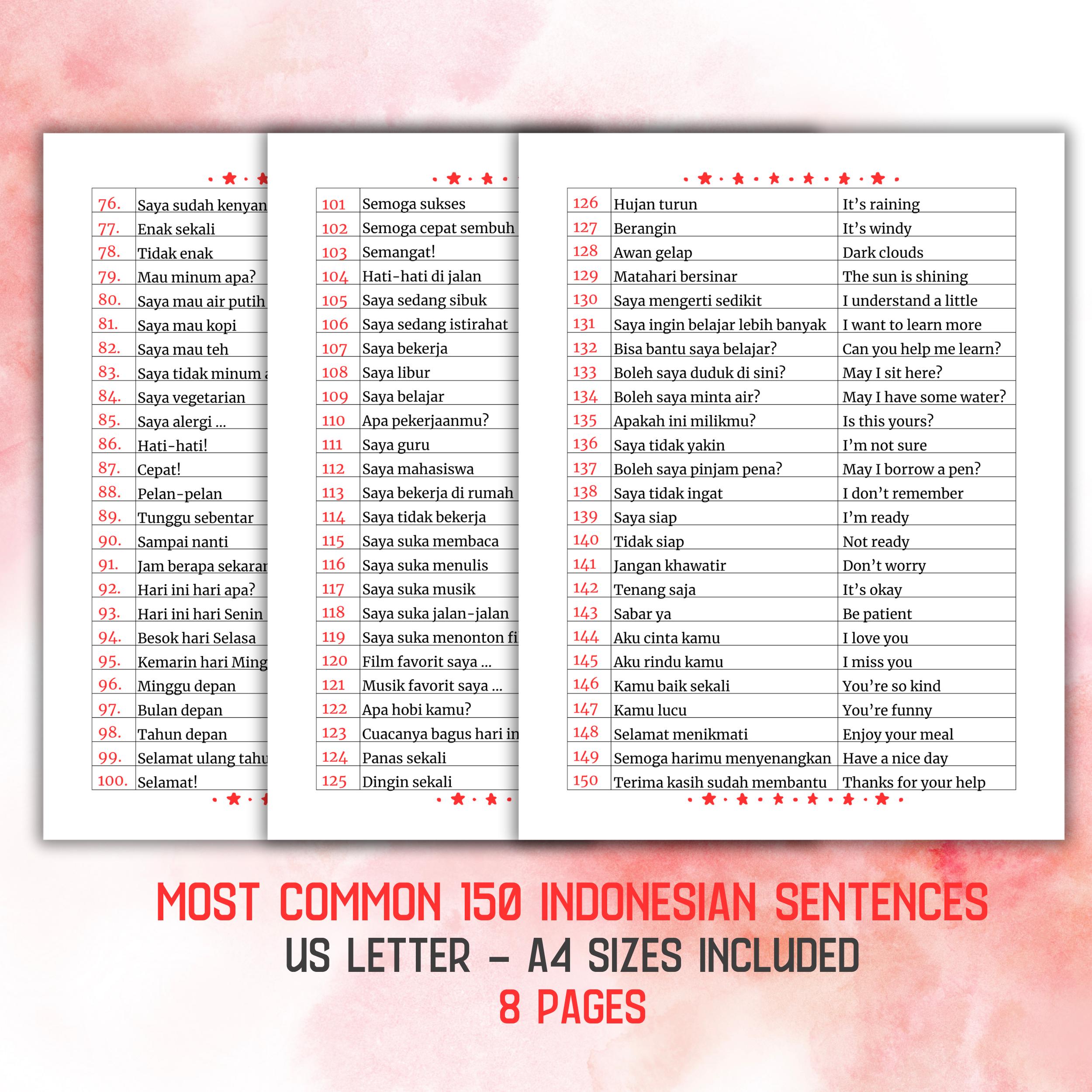 Common Indonesian Sentences, Learn Indonesian Essential Phrases ...