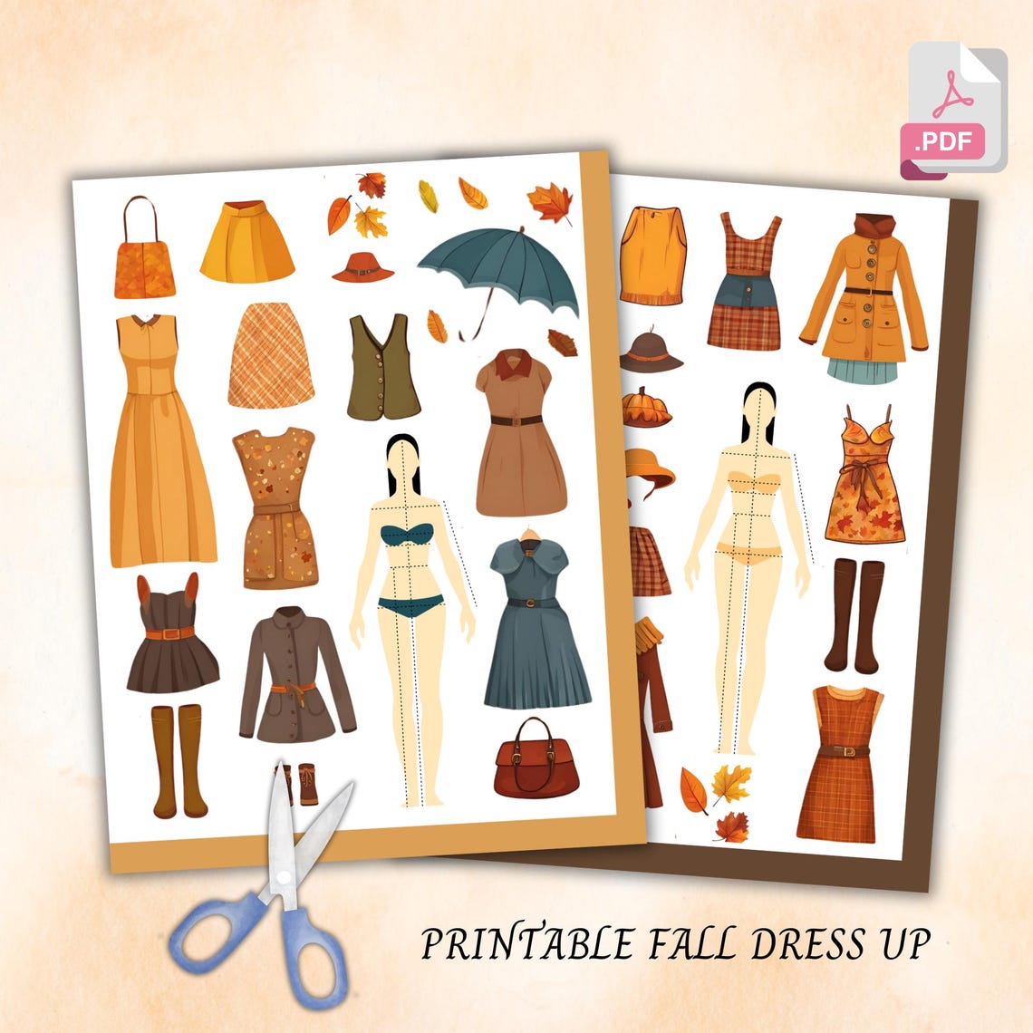 Fall Dress up Paper Dolls Kit Printable Fall Autumn Dress up Cut Out ...