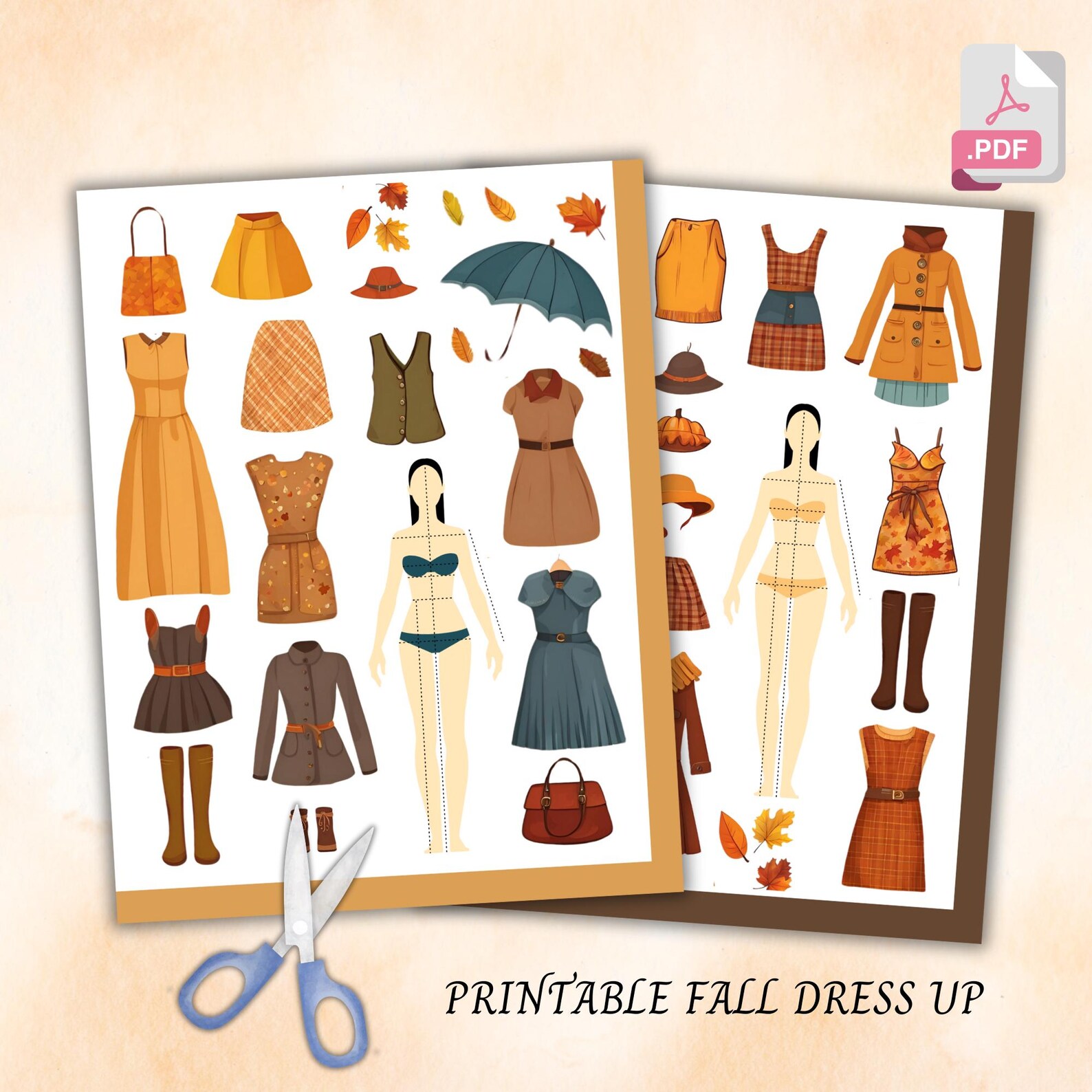 Fall Dress up Paper Dolls Kit Printable Fall Autumn Dress up Cut Out ...