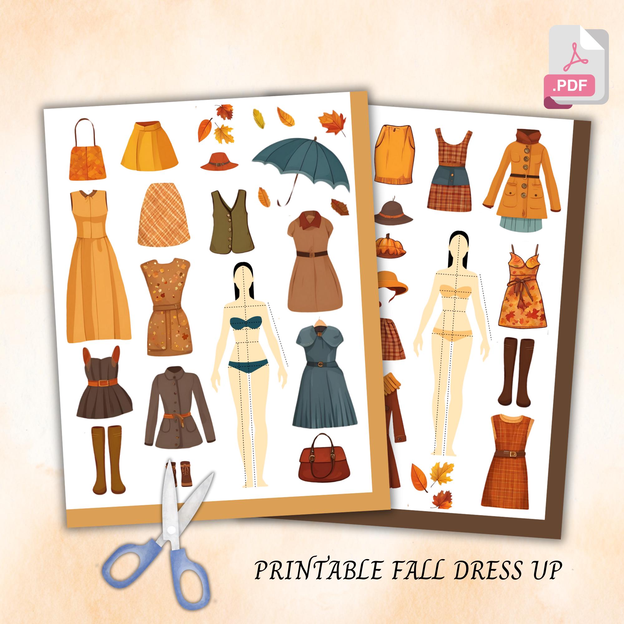 Fall Dress up Paper Dolls Kit Printable Fall Autumn Dress up Cut Out ...