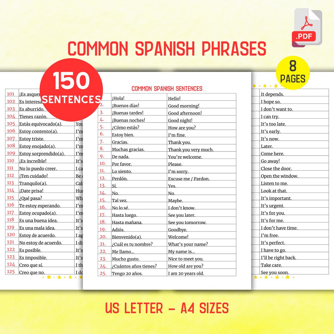 Common Spanish Sentences, Learn Spanish Essential Phrases Vocabulary ...