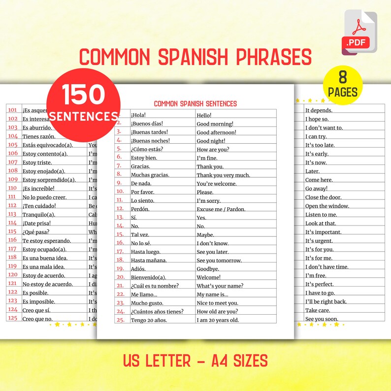 Common Spanish Sentences, Learn Spanish Essential Phrases Vocabulary ...