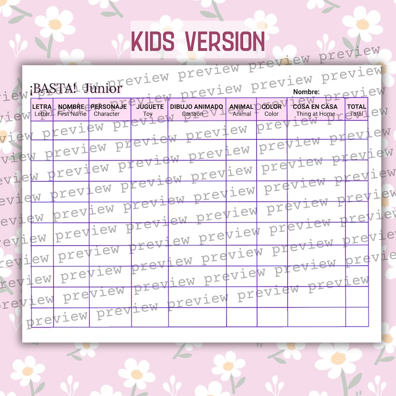 Basta Juego Printable Español Categories Game, Scattergories Style Game ...