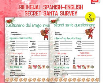 Bilingual Secret Santa Questionnaire Christmas Gift Exchange Favorites ...