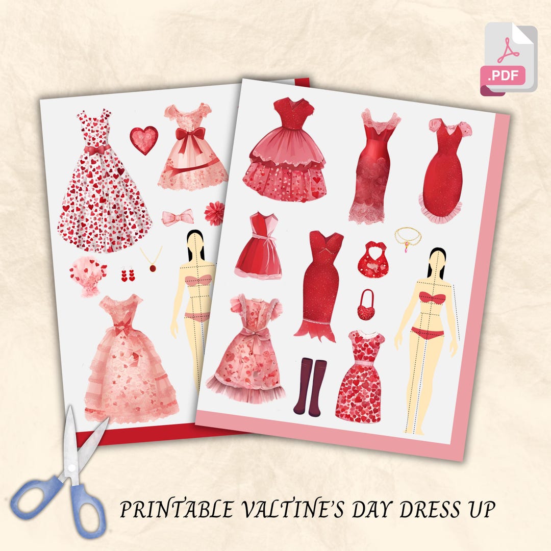 Valentines Day Dress up Cut Out Paper Dolls Kit Printable Activity ...