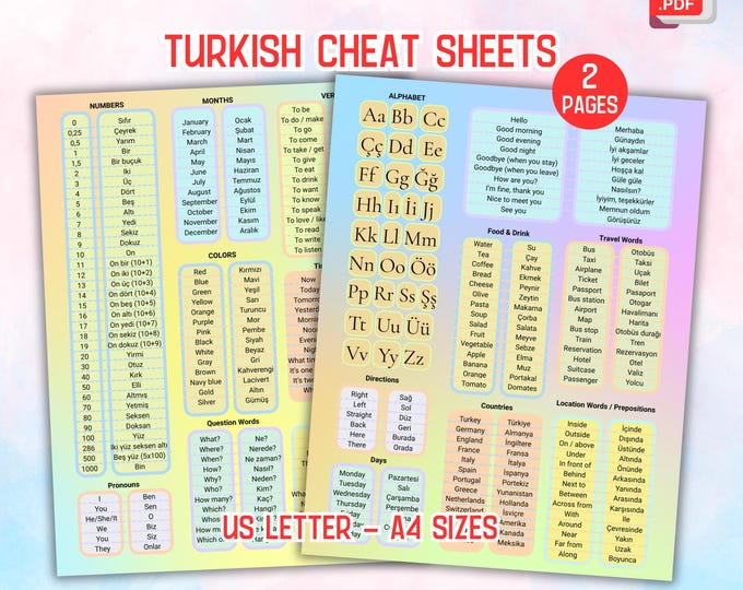 Turkish Cheat Sheets, Learn Turkish Essential Phrases Vocabulary ...