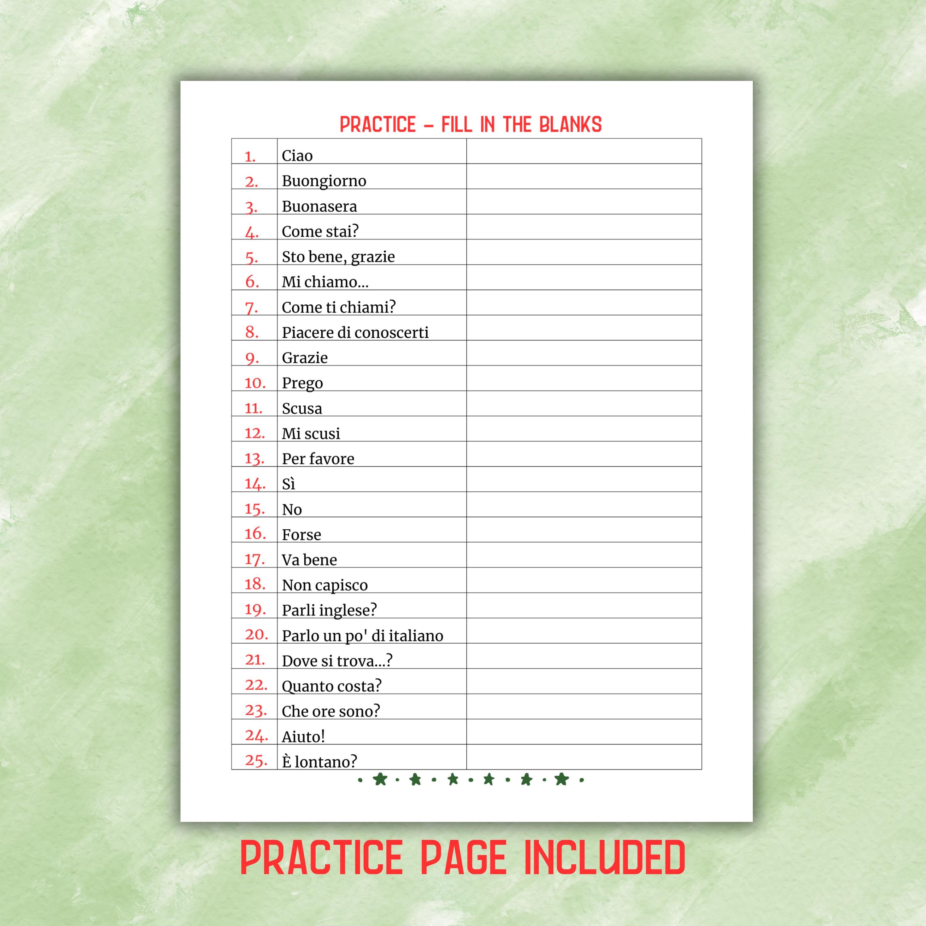 Common Italian Sentences, Learn Italian Essential Phrases Vocabulary ...