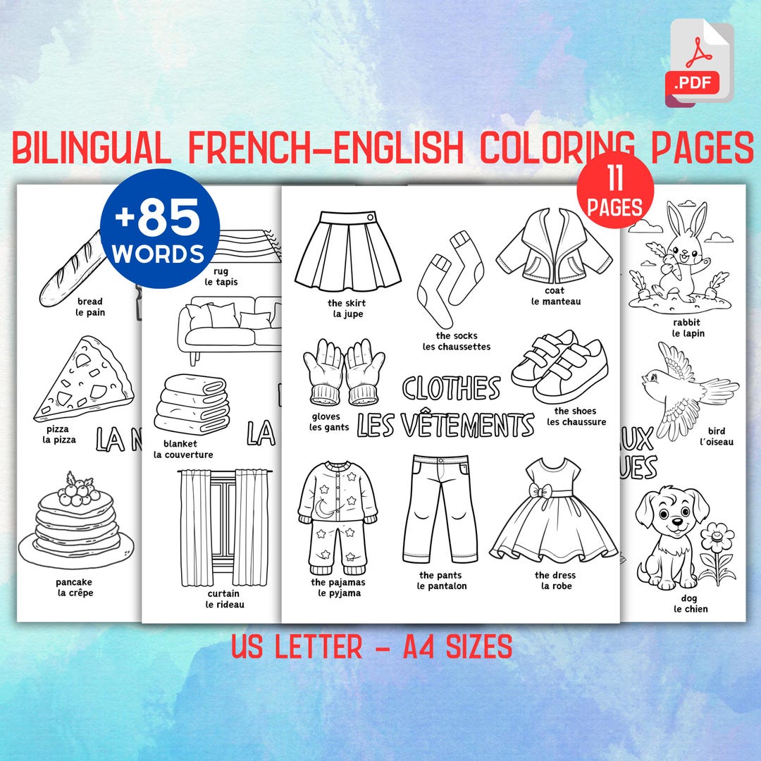 Bilingual French English Coloring Pages, Learn French Vocabulary ...