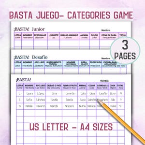 Basta Juego Printable Español Categories Game, Scattergories Style Game ...