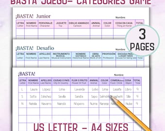 Basta Juego Printable Español Categories Game, Scattergories Style Game ...
