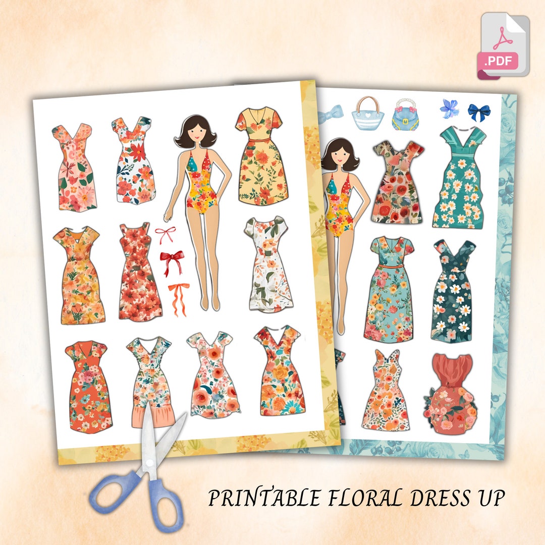 Flower Dress up Cut Out Paper Dolls Printable Activity Craft Homeschool ...