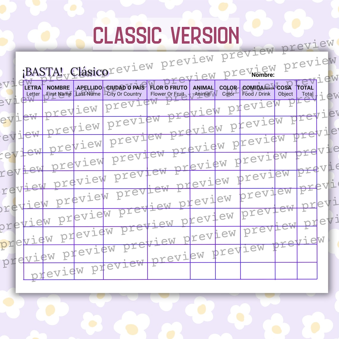 Basta Juego Printable Español Categories Game, Scattergories Style Game ...