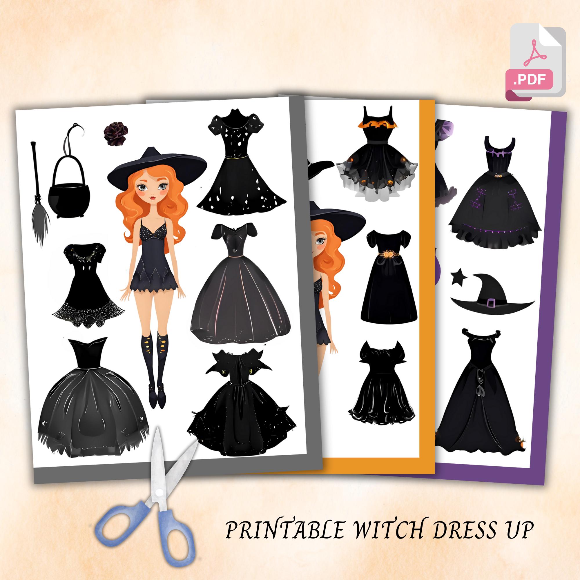 Halloween Paper Dolls Kit Printable Witch Dress up Cut Out Activity ...