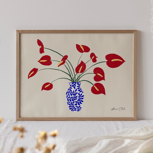 Red Vase Wall Art - Etsy