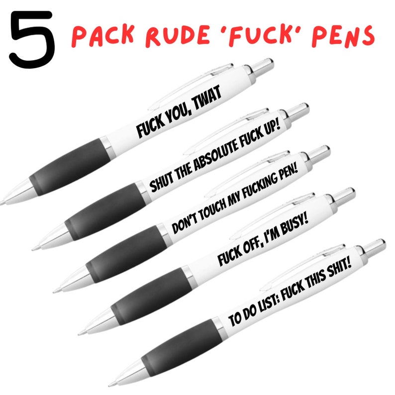 Set of 5 Offensive Quote Pens, Rude Office Gifts, Sarcastic Writing ...