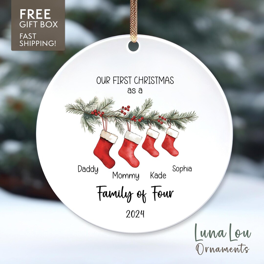 Family of Four Ornament, Personalized Family Name Ornament, First ...