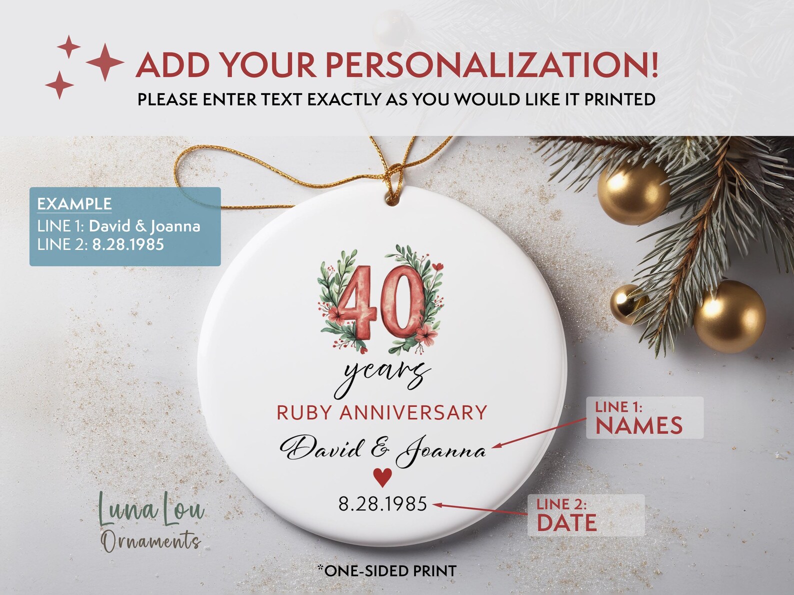 40th Anniversary Christmas Ornament, Personalized Wedding Anniversary ...
