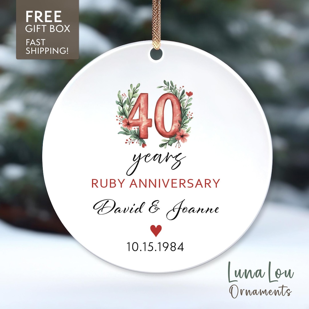 40th Anniversary Christmas Ornament, Personalized Wedding Anniversary ...