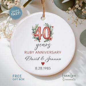 40th Anniversary Christmas Ornament, Personalized Wedding Anniversary ...
