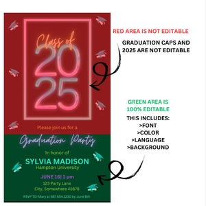 Editable Neon Pink and Blue Graduation Invitation Flyer | Graduation ...