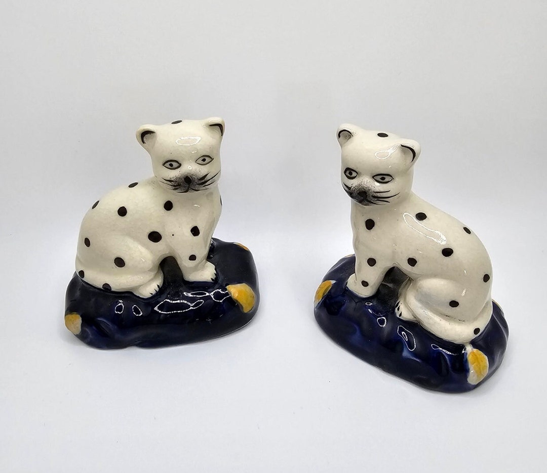 1950s Staffordshire Cats, Set of 2 Spotted Hand Painted Cat Figurines ...